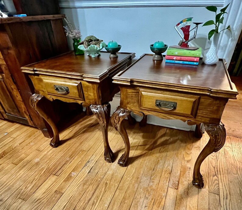 Pair of Solid Wood Chippendale Ball & Claw Foot End Tables - Etsy