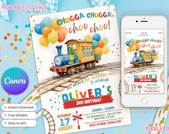 Editable Train Birthday Invitation Template, Toy Train Invitation for ...