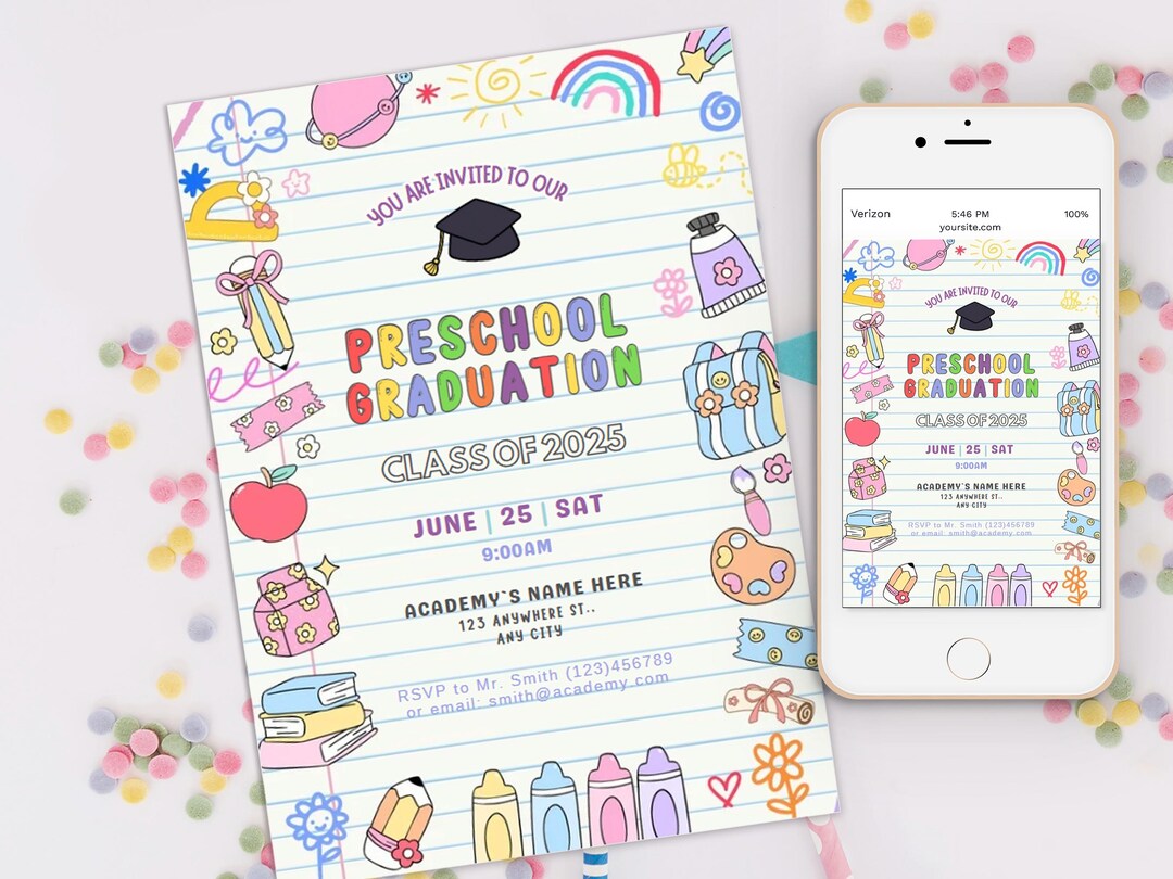 Kindergarten Graduation Invitation, Pre-k Grad Announcement Card ...