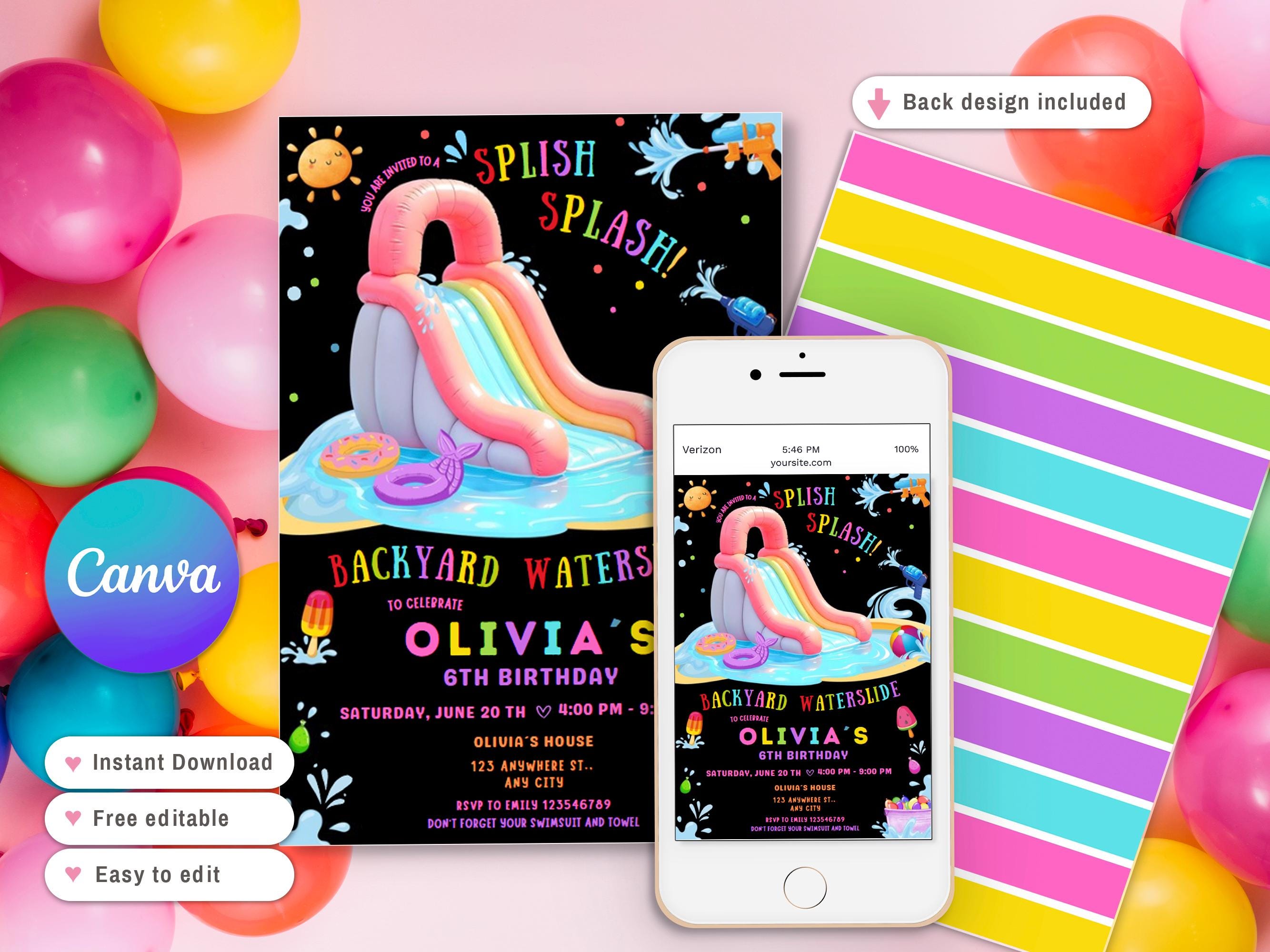 Editable Waterslide Birthday Invitation, Summer Pool Party, Splash ...