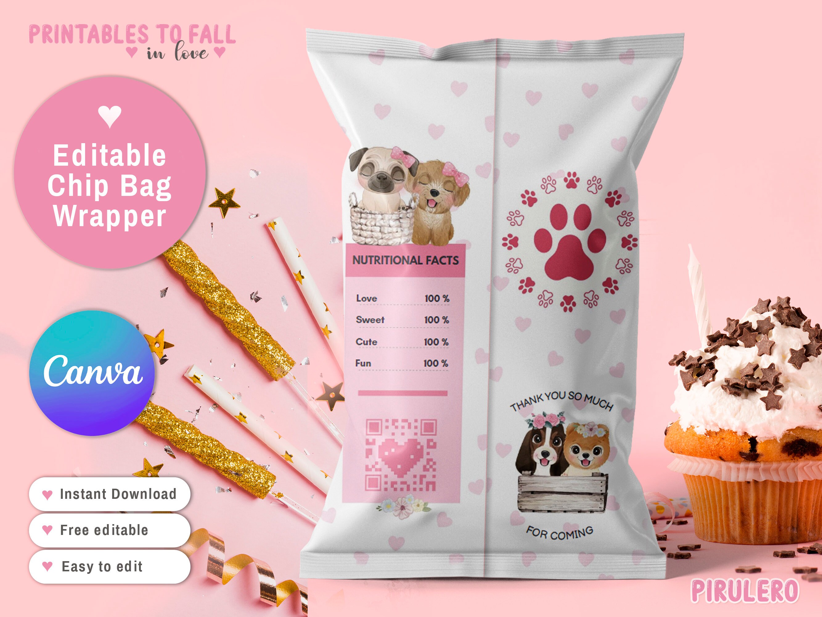 Editable Puppy Birthday Chip Bag Wrapper Labels Dog Chip Bag Party ...