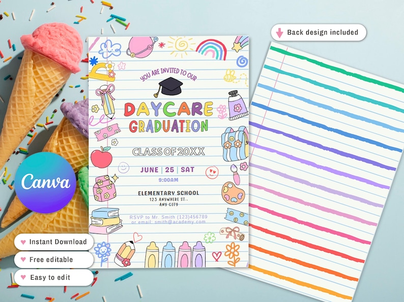 Editable Daycare Graduation Invitation, Daycare Announcement Party ...