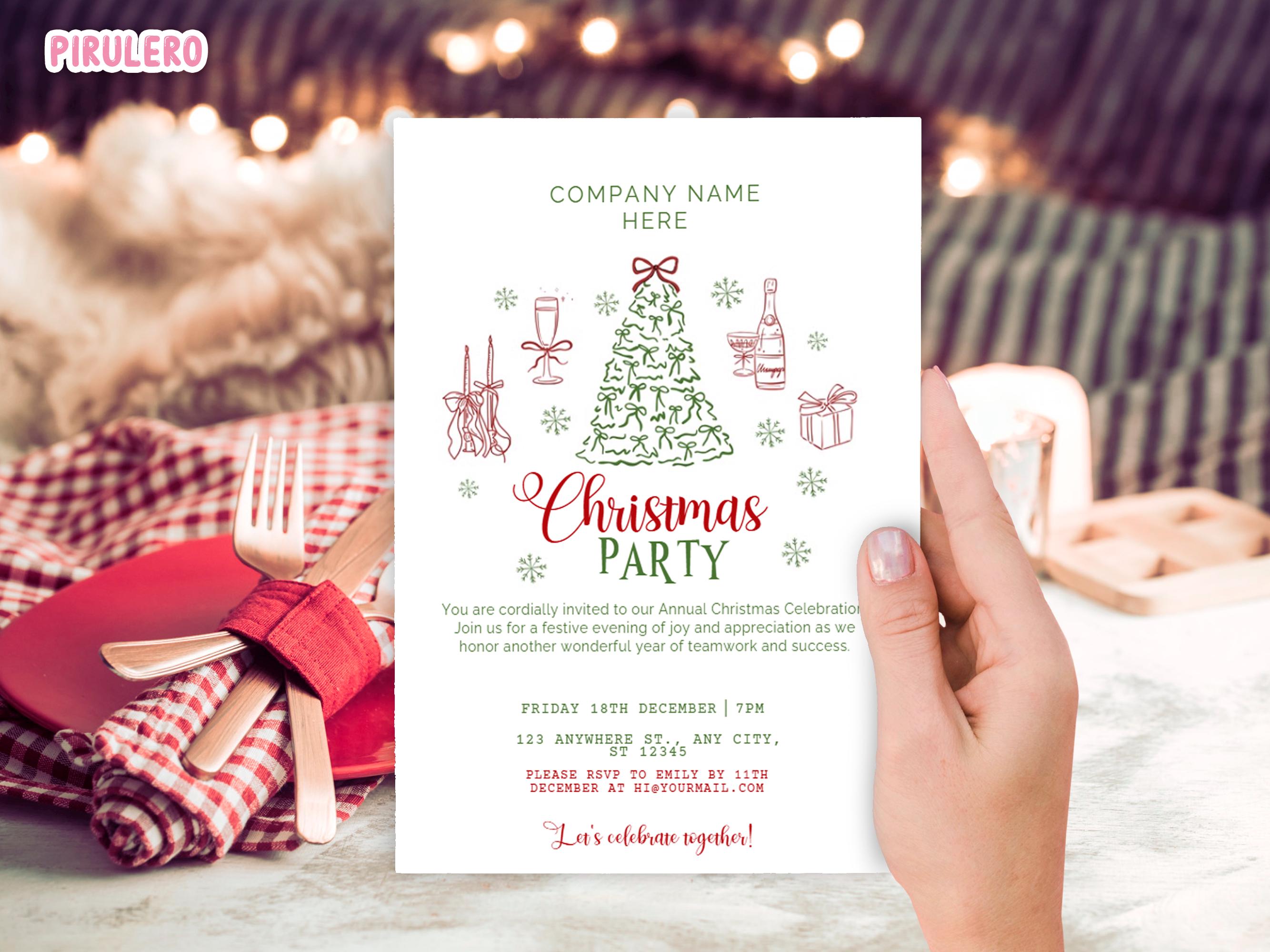 Editable Corporate Christmas Party Invitation, Staff Holiday Invite ...