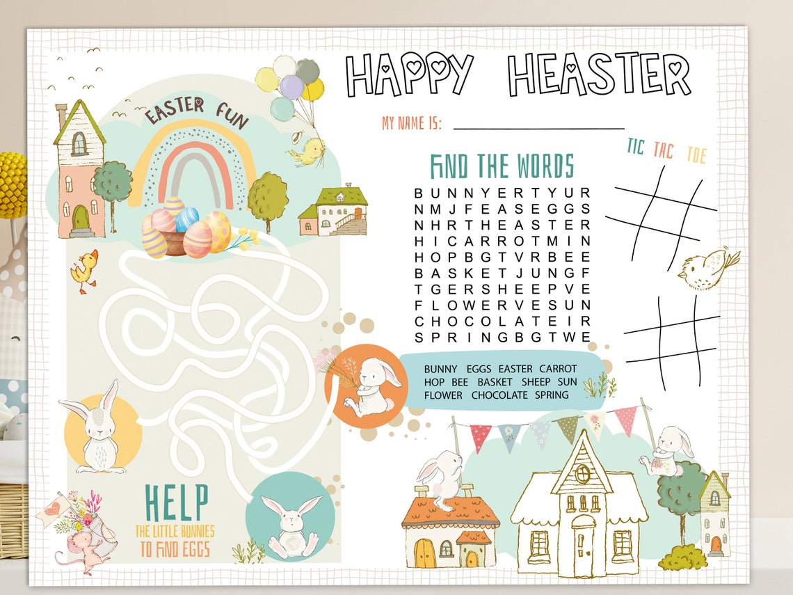 Easter Activity Placemat, Printable Easter Party Game, Kids Easter ...