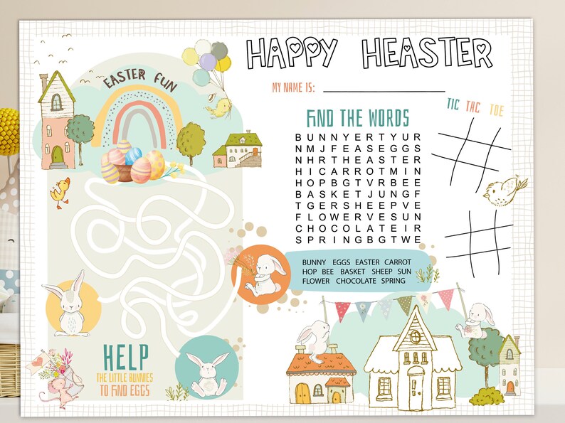 Easter Activity Placemat, Printable Easter Party Game, Kids Easter ...