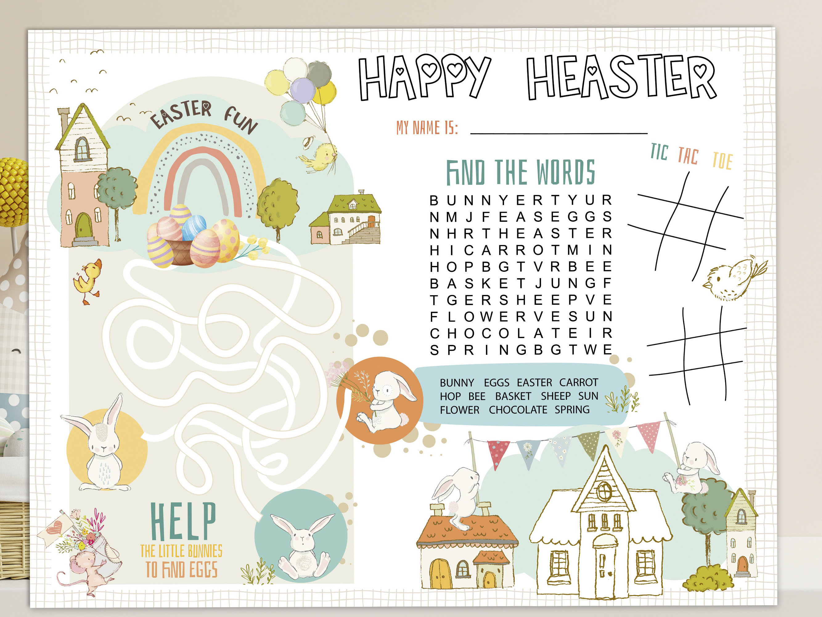 Easter Activity Placemat, Printable Easter Party Game, Kids Easter ...