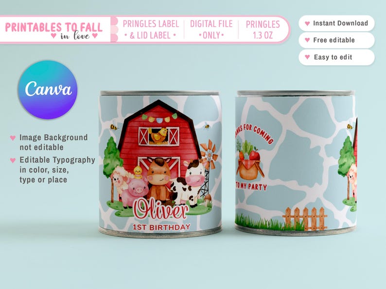 Boy Red Farm Animals Pringles Label, Pringles Lid Labels 1.3 Oz, Girl ...