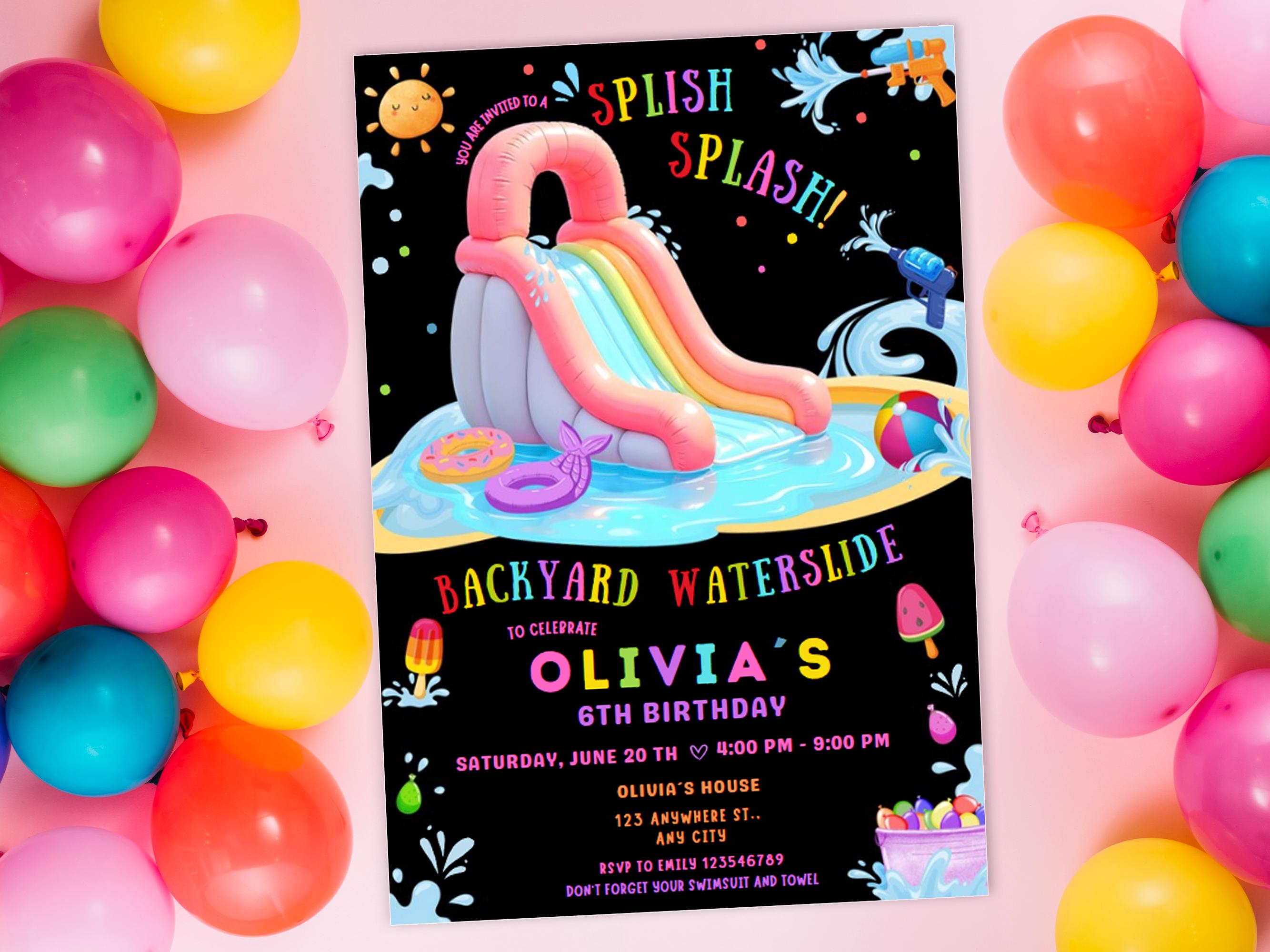 Editable Waterslide Birthday Invitation, Summer Pool Party, Splash ...