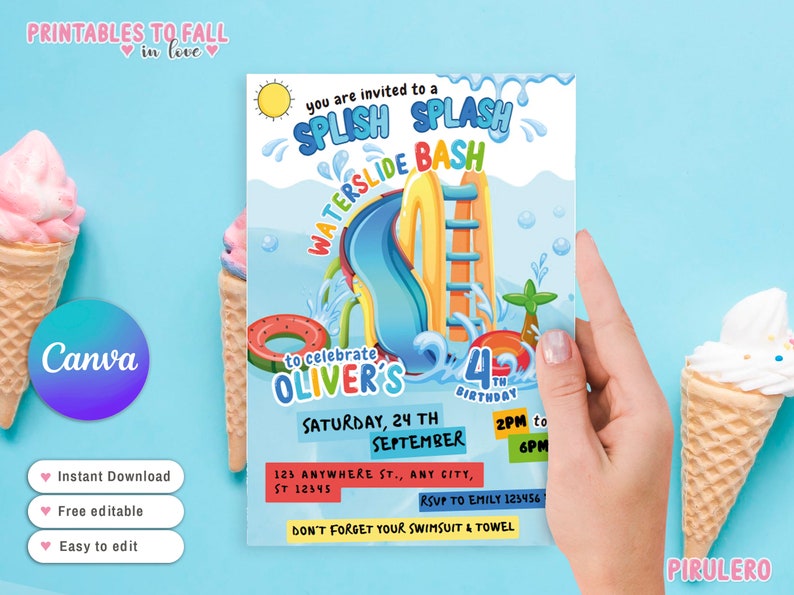 Waterslide Invitation, Water Slide Party Invite, Instant Download ...