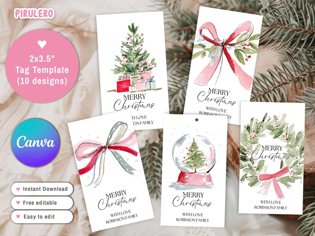 Merry Christmas Gift Tag Template Bundle, 2x3” DIY Gift Tags ...
