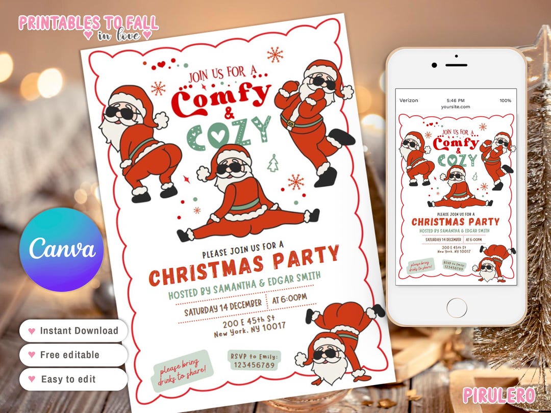 Comfy and Cozy Christmas Party Invitation, Friendsmas Funny Invitation ...
