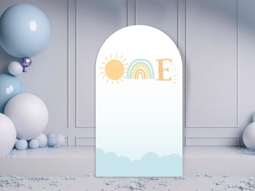 Sunshine Blue Rainbow Boy Arch Backdrop, First Trip Around the Sun ...