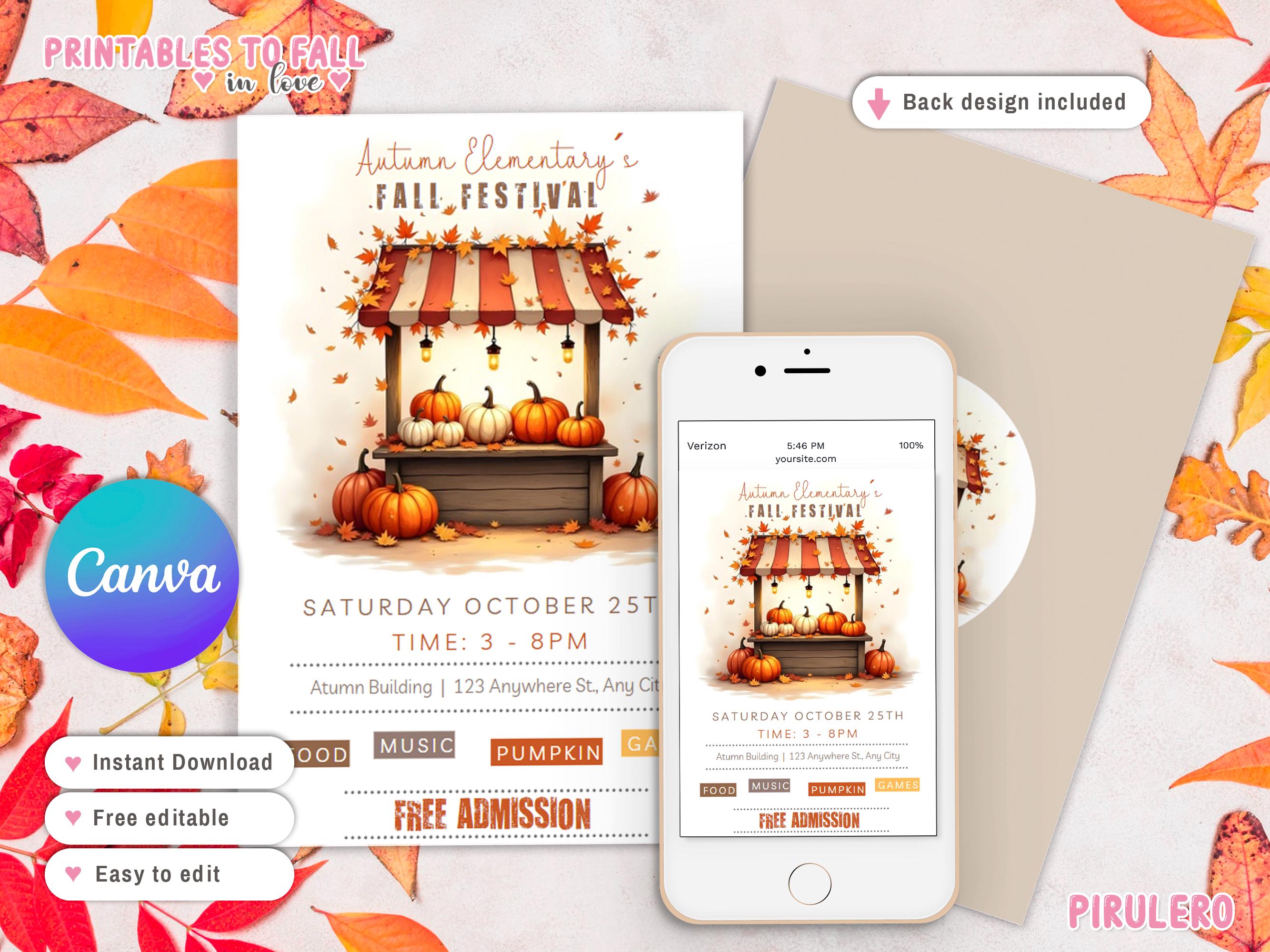 Editable Fall Festival Flyer Template, Printable Autumn Invitation ...