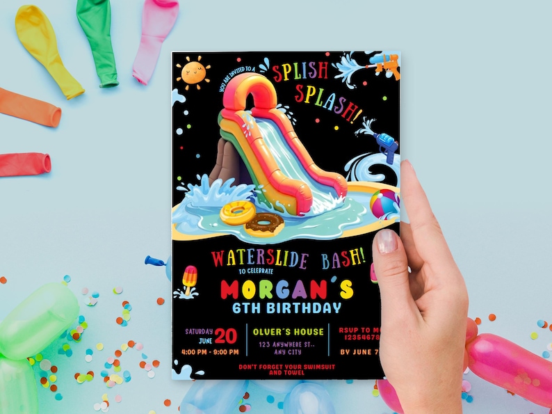 Editable Waterslide Birthday Invitation, Summer Pool Party, Splash ...