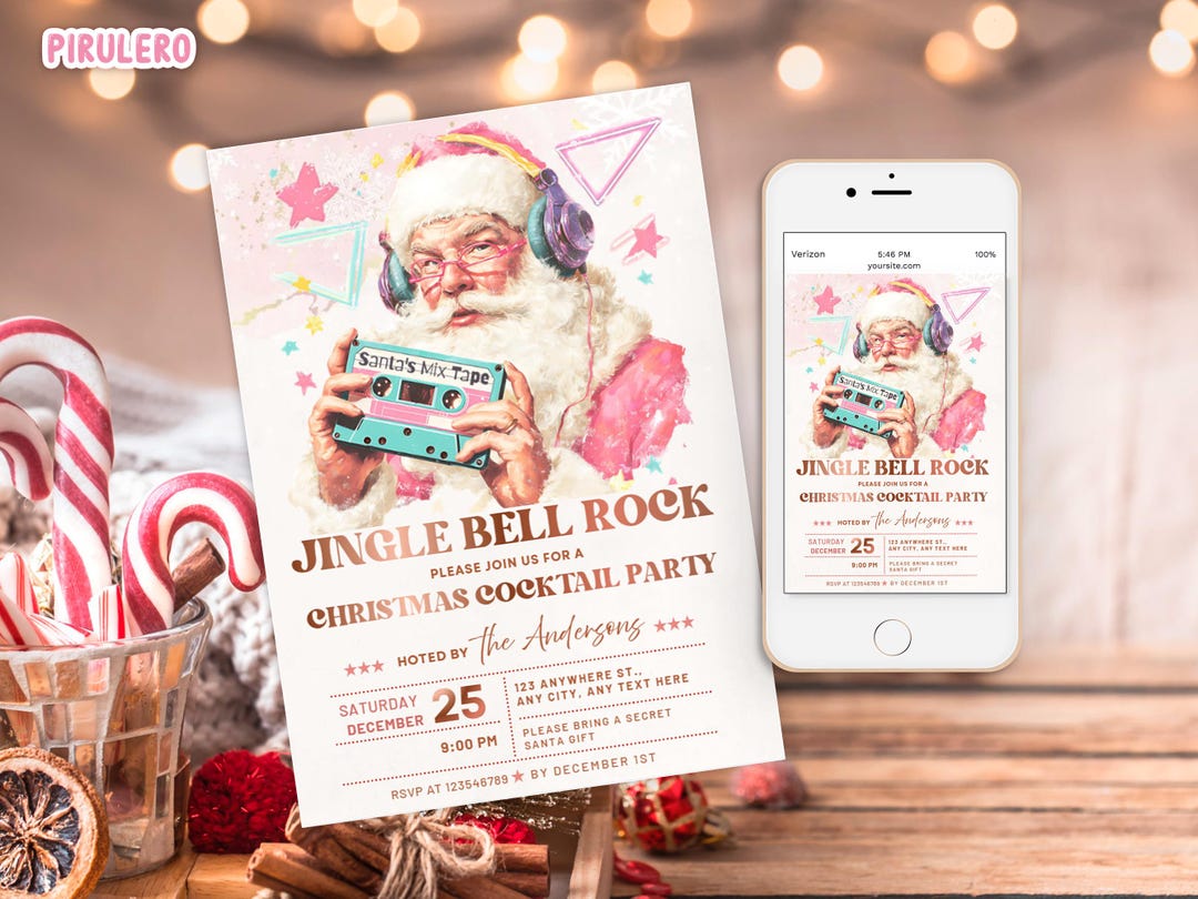 Jingle Bell Rock Christmas Party Invitation, Let's Jingle and Mingle ...