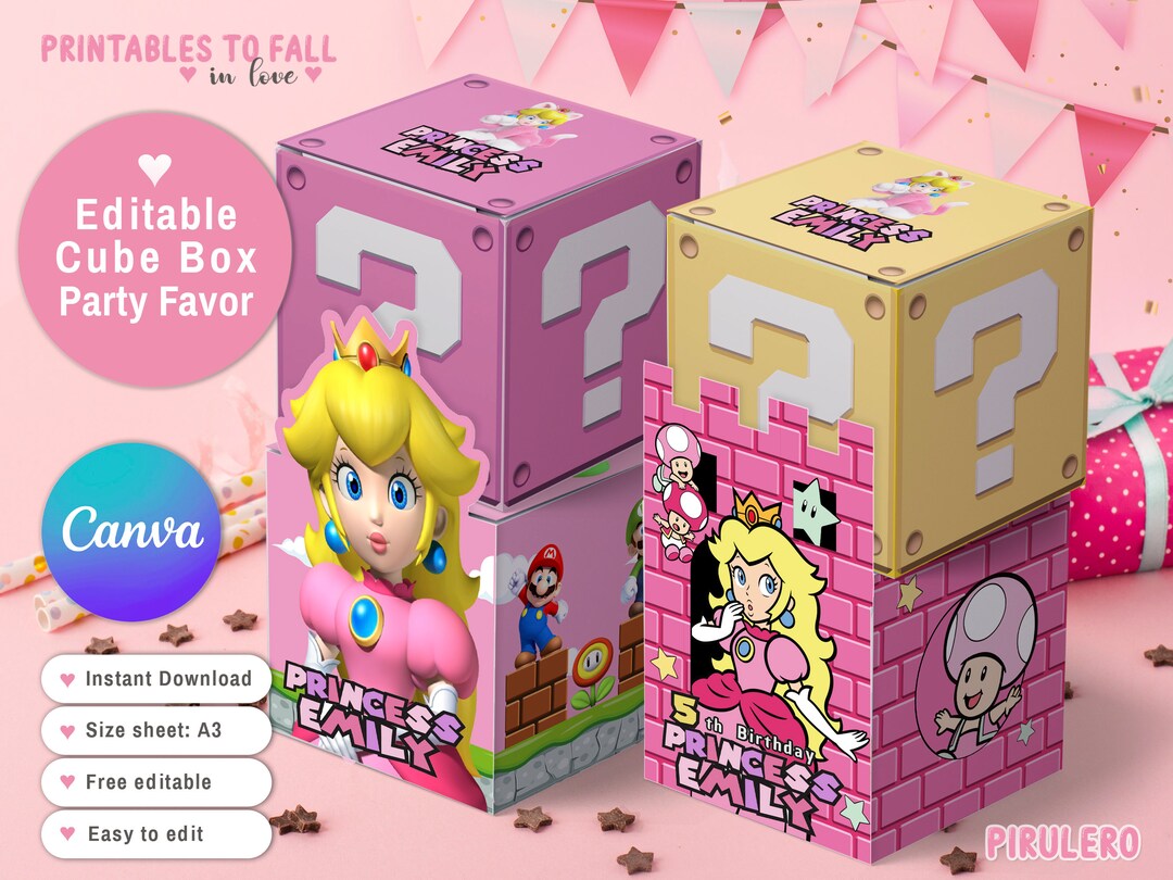 Princess Peach Mario Bros Printable Boxes, 4 Cube Box Peach, Party ...