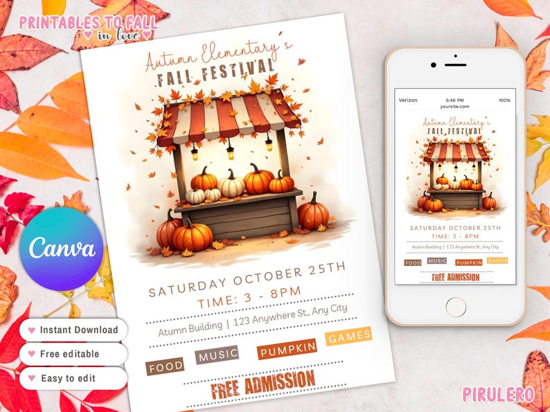 Editable Fall Festival Flyer Template, Printable Autumn Invitation ...