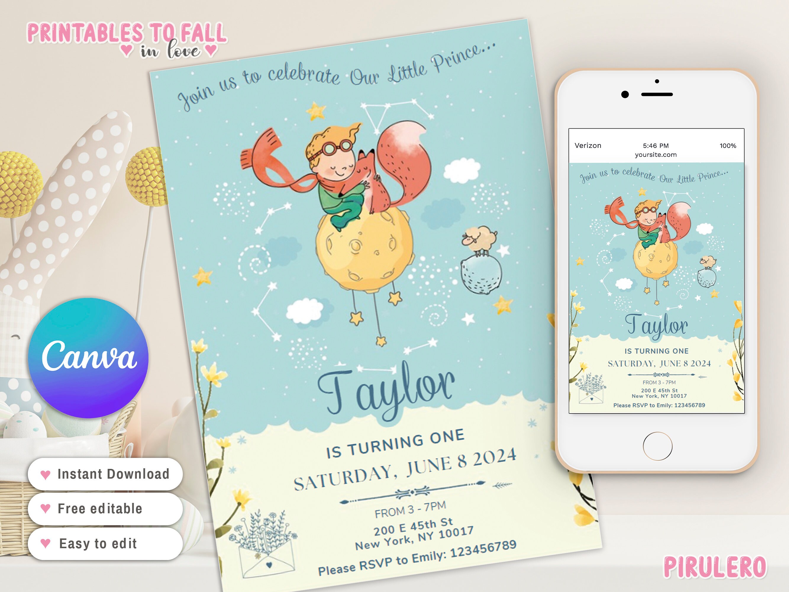 The Little Prince Invitation, Little Prince Party Invite, Royal Prince ...