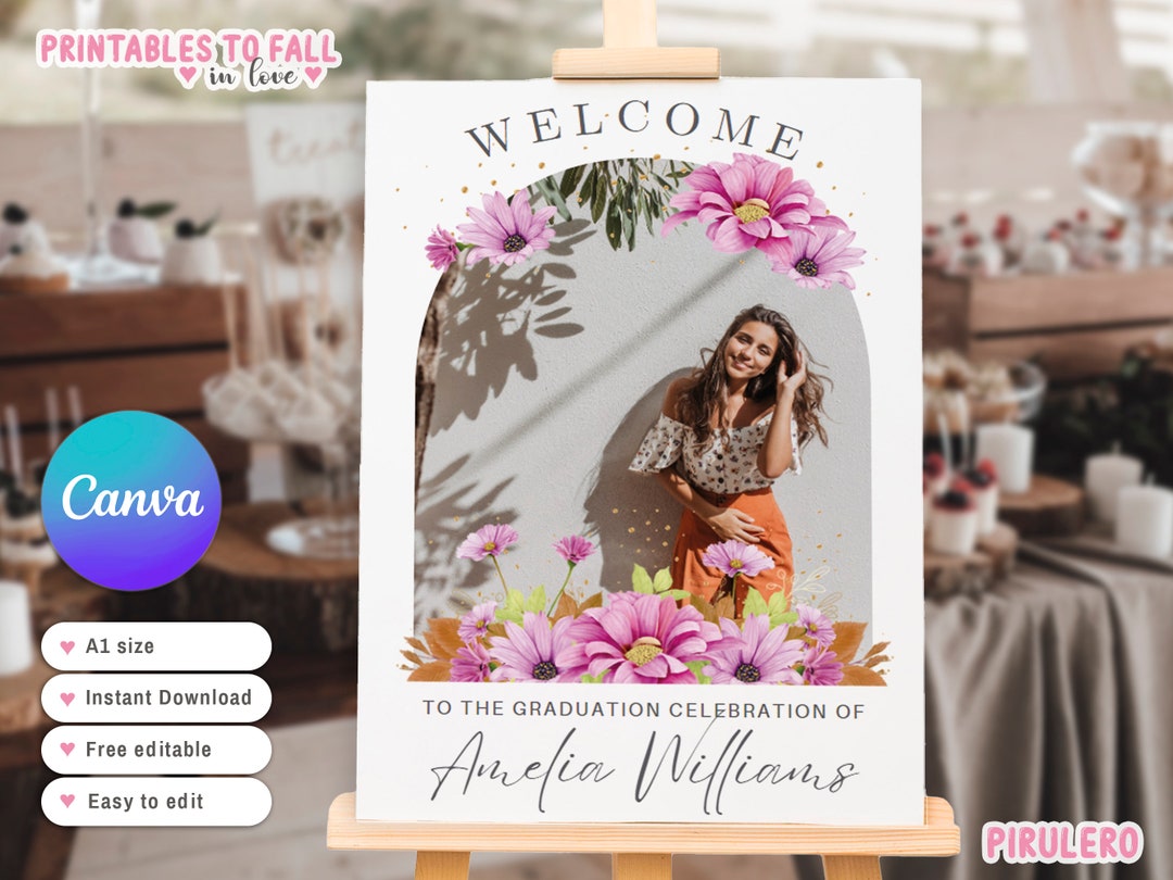 Minimalist Graduation Welcome Poster, Wildflower Graduation Party ...