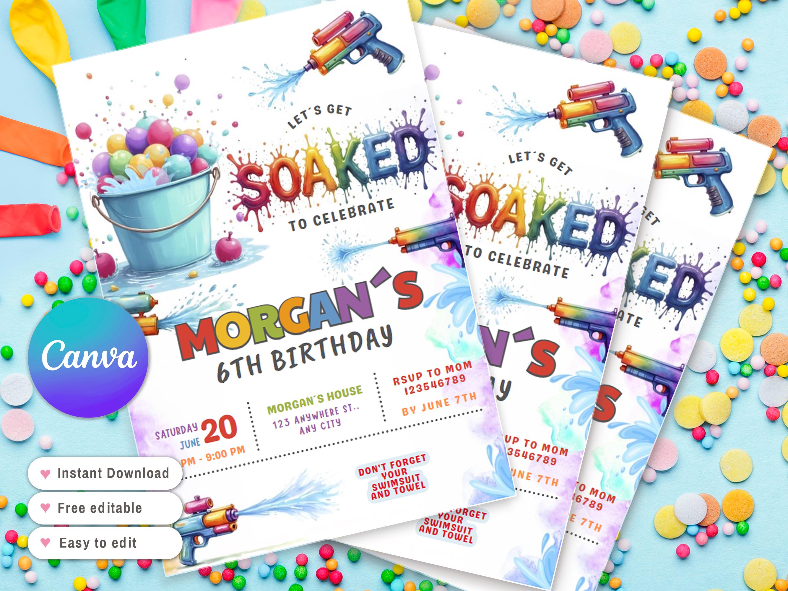 Water Balloon Birthday Invitation, Water Gun Invite, Let's Get Soaked ...