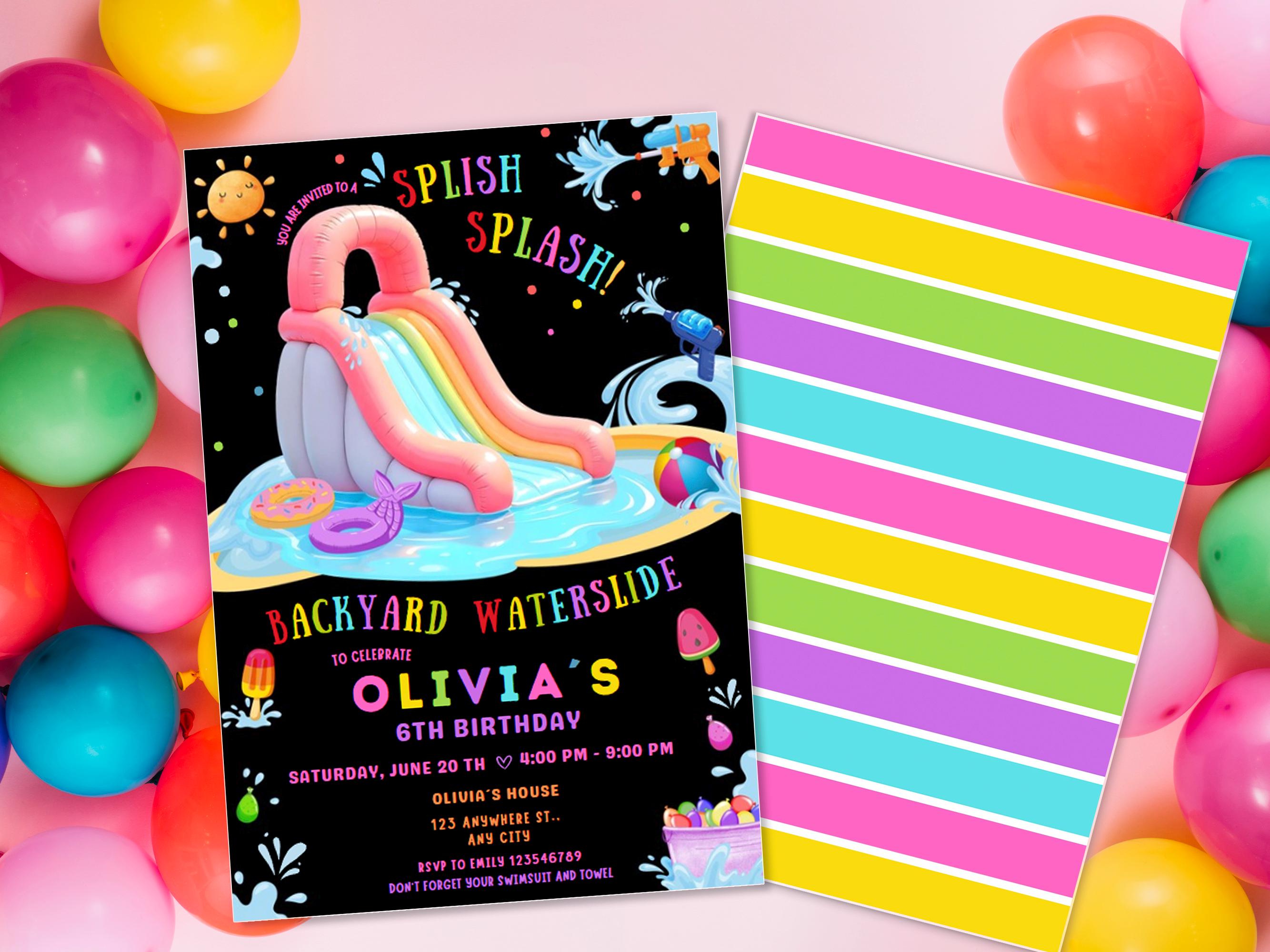 Editable Waterslide Birthday Invitation, Summer Pool Party, Splash ...