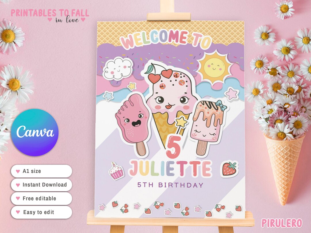 Ice Cream Birthday Welcome Sign Welcome Sign, Ice Creamfor Any Age ...