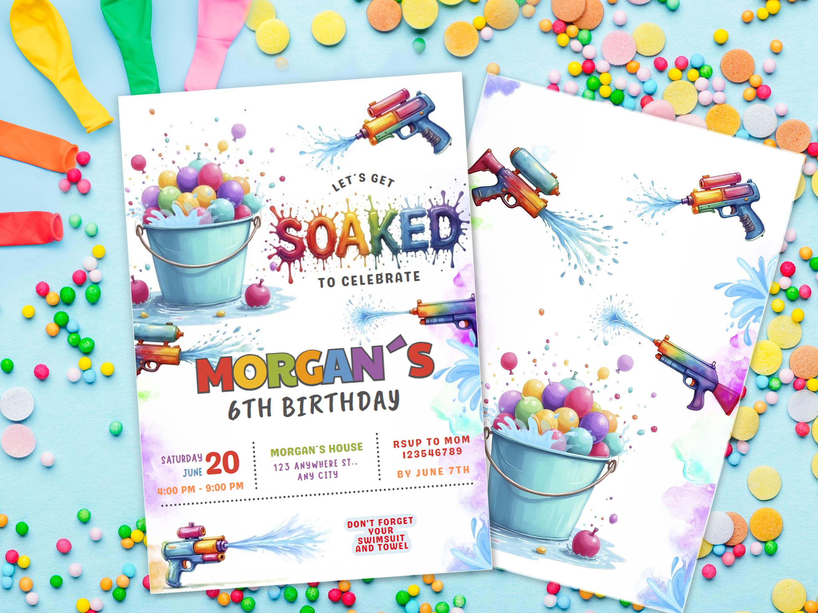 Water Balloon Birthday Invitation, Water Gun Invite, Let's Get Soaked ...