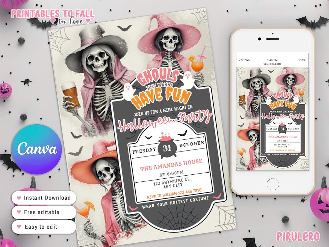 Halloween Girls Night Invitation, Witches Halloween Party Invite ...