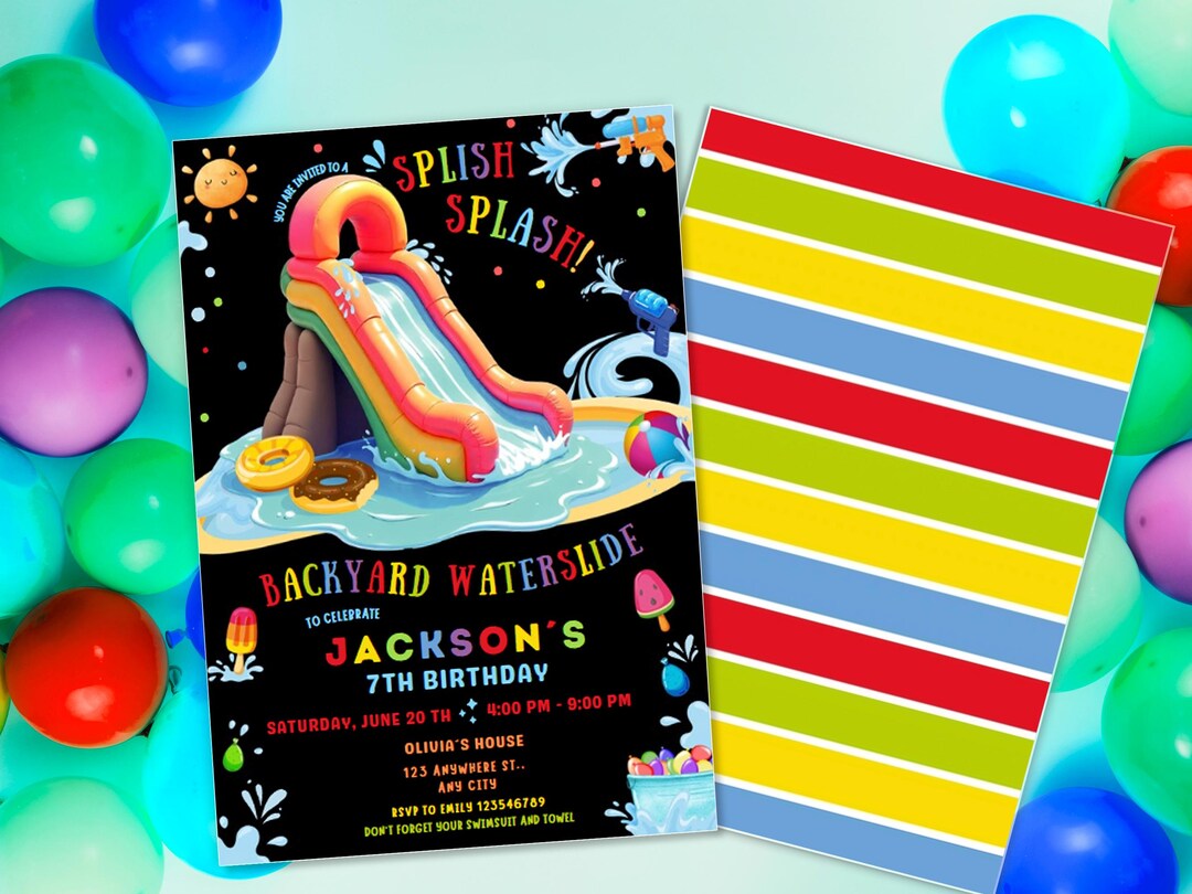Editable Waterslide Birthday Invitation, Summer Pool Party, Splash ...