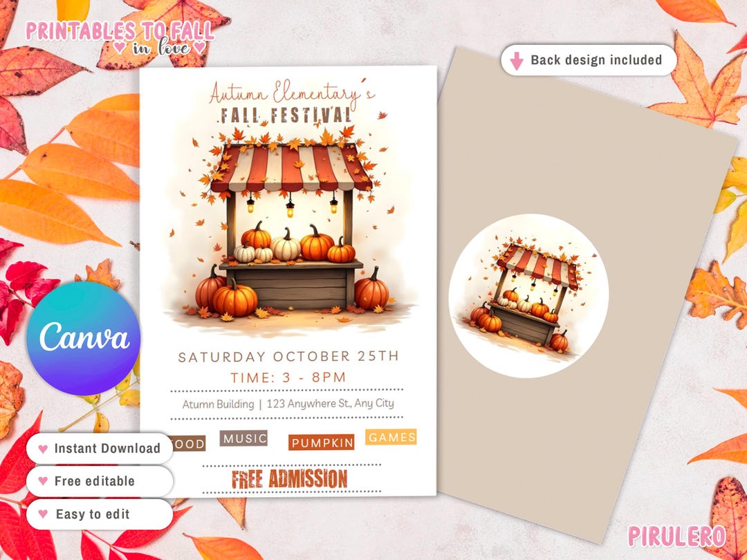Editable Fall Festival Flyer Template, Printable Autumn Invitation ...