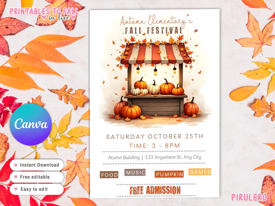 Editable Fall Festival Flyer Template, Printable Autumn Invitation ...