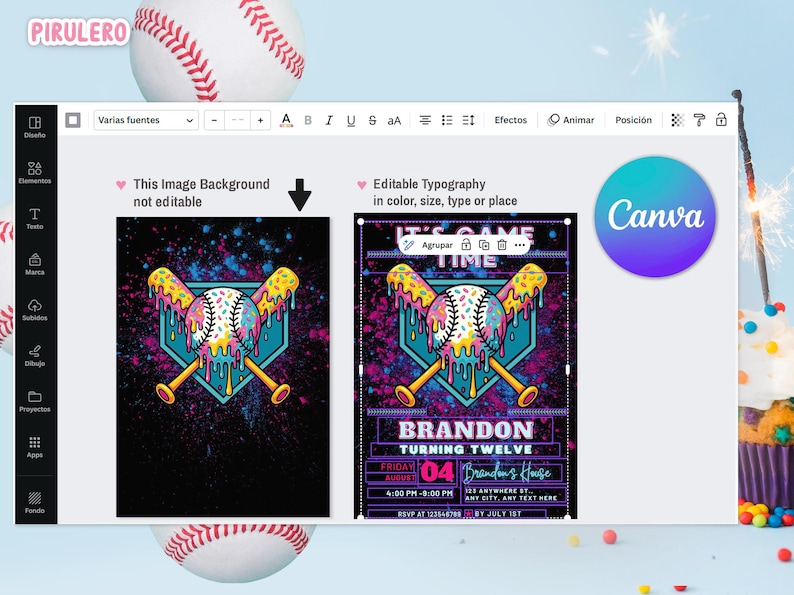 Baseball Ice Cream Drip Birthday Invitation, EDITABLE Baseball Invite ...
