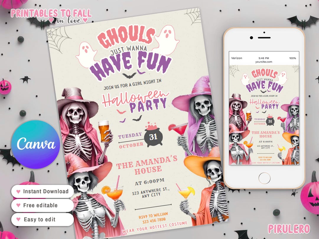 Halloween Girls Night Invitation, Witches Halloween Party Invitation ...