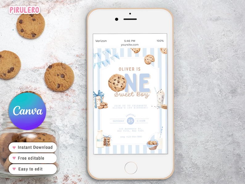 One Sweet Boy Invitation, Sweet One Birthday, Milk and Cookies First ...