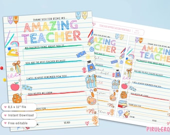 Teacher Appreciation Printable Personalized Teacher Gift Thank You ...