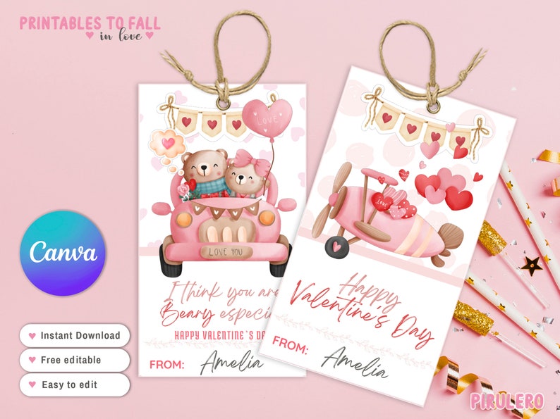 EDITABLE Bears Valentine Cards, Classroom Valentines Day Cards, Kids ...