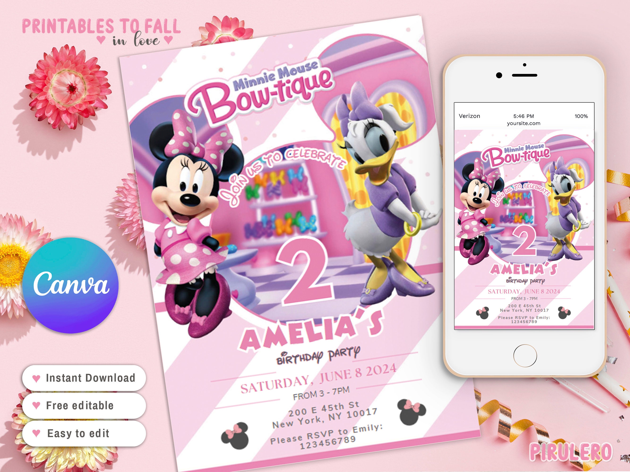 Minnie Bowtique Birthday Invitation, Mouse and Duck, Happiest Besties ...