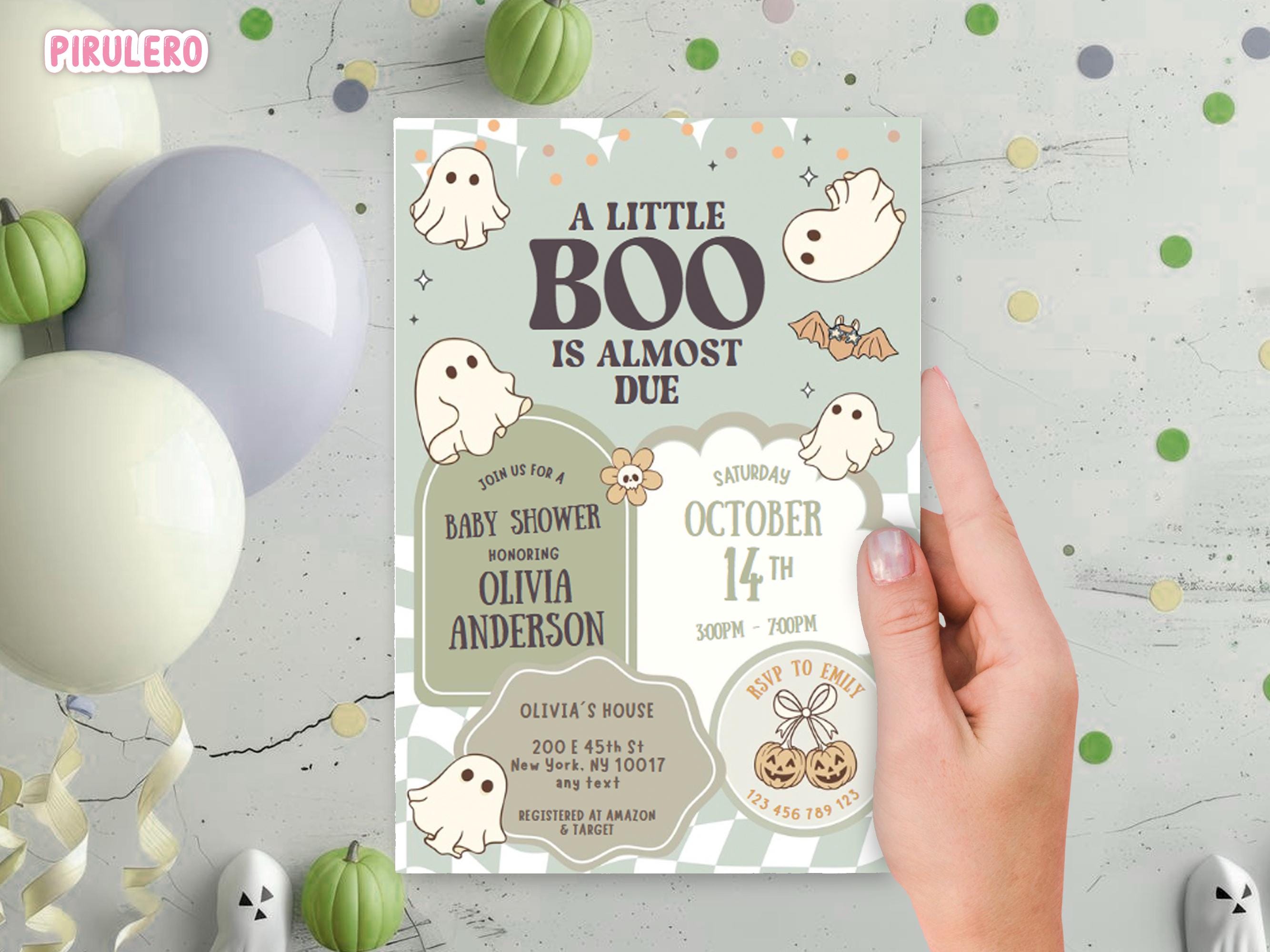 A Little Boo Baby Shower Sage Green Boy Halloween Baby Shower Invite ...