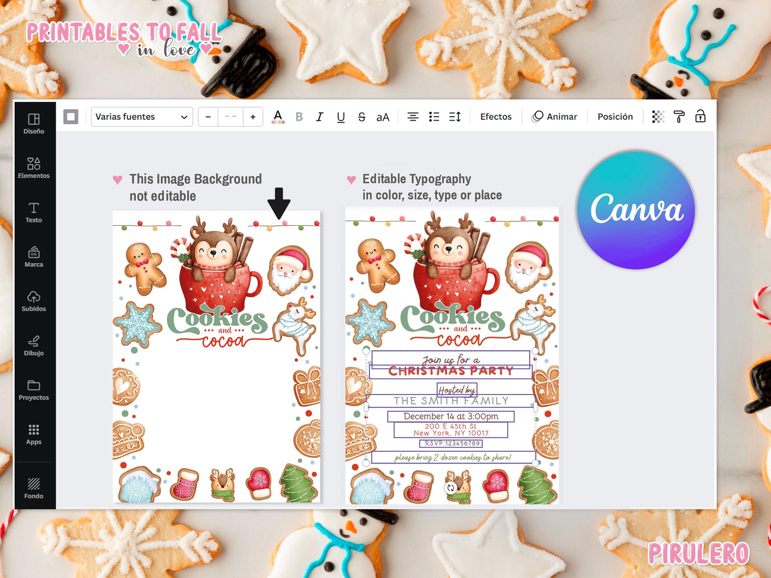 Editable Christmas Party Invitation, Festive Cocoa and Cookies Holiday ...