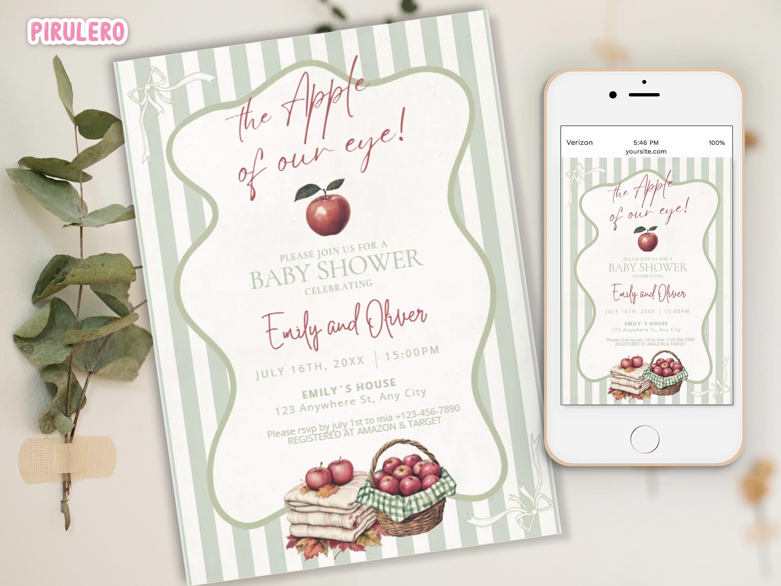 Baby Shower Invitation Apple, Apple Baby Shower Invite, Apple of Our ...