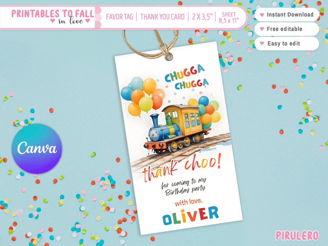 Toy Train Favor Tag, Train Thank You Tags Cards, Rain Sticker, Train ...