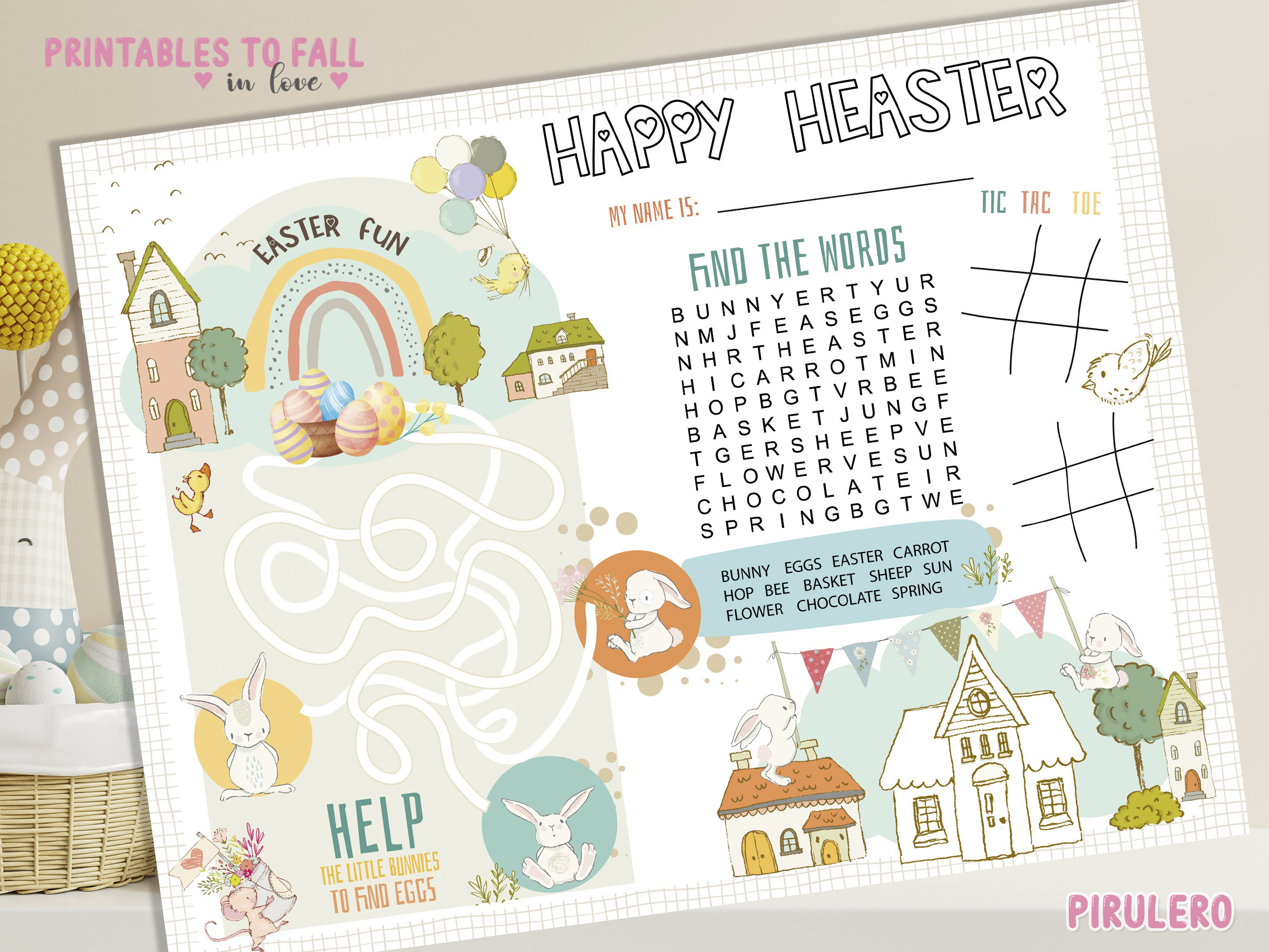 Easter Activity Placemat, Printable Easter Party Game, Kids Easter ...