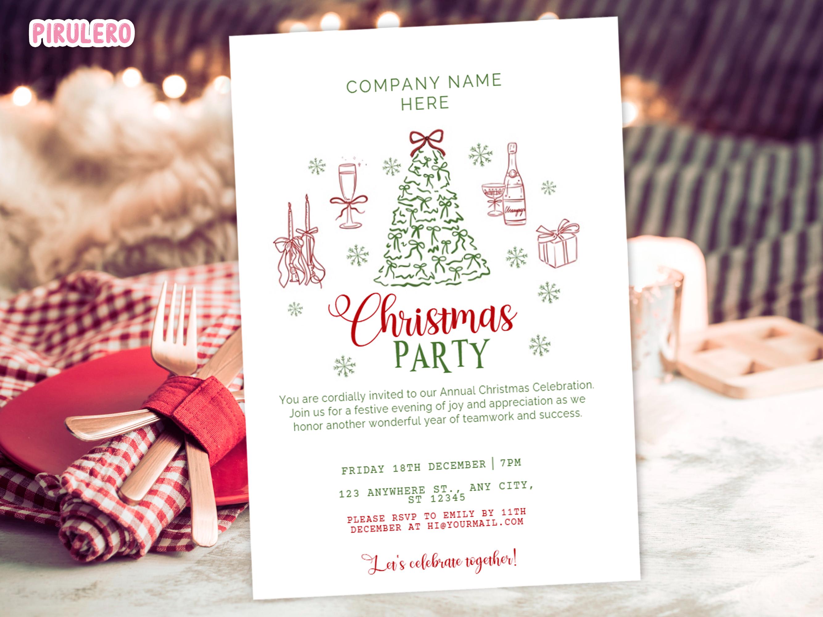 Editable Corporate Christmas Party Invitation, Staff Holiday Invite ...