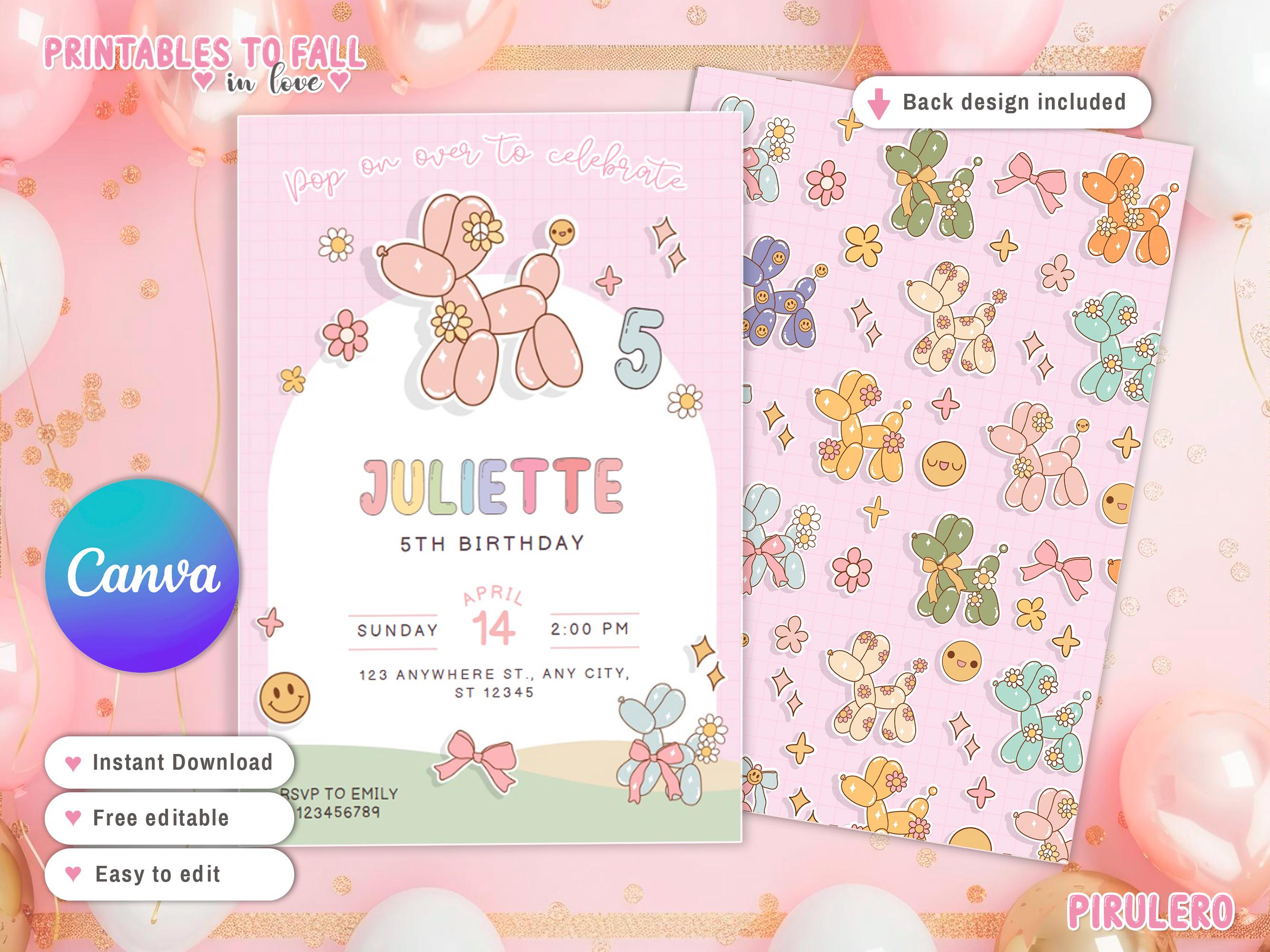 Balloon Dog Invitation, Coquette Pink Animal Ballon, One is Fun First ...