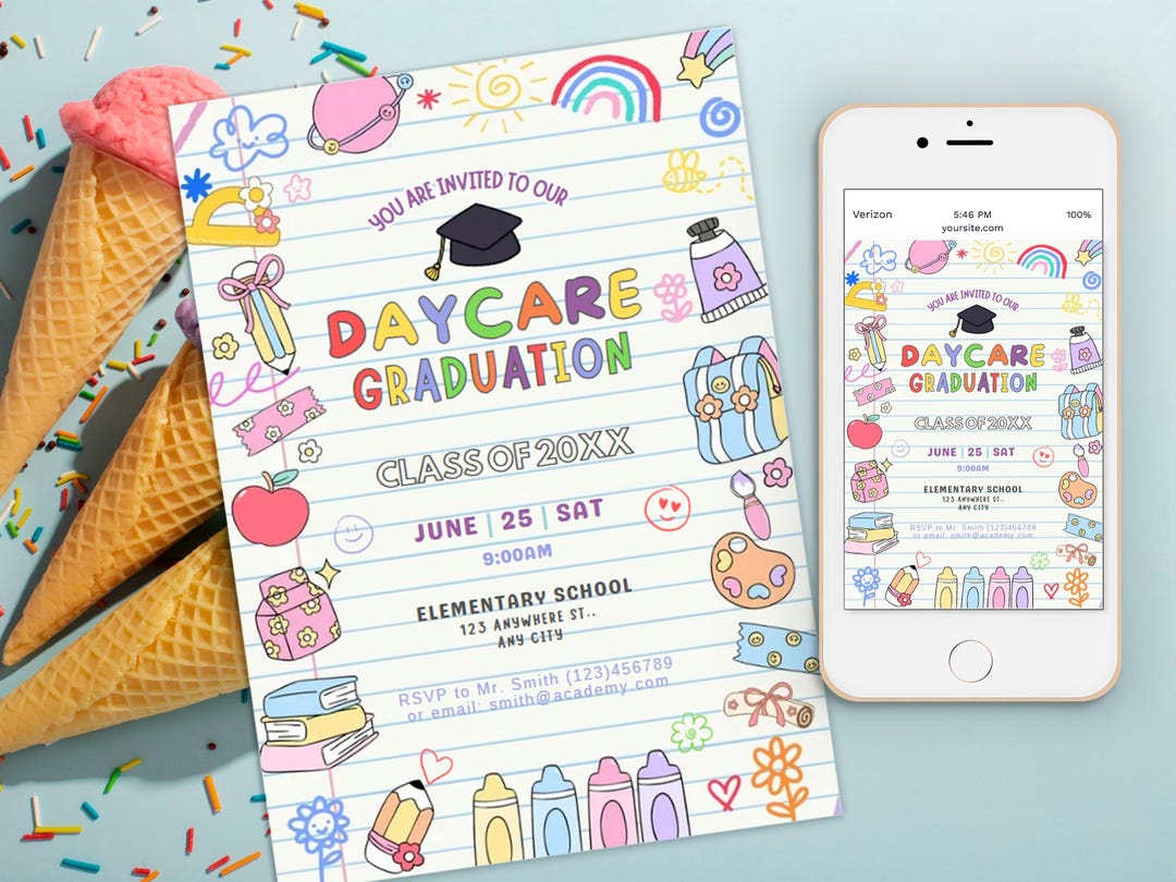 Editable Daycare Graduation Invitation, Daycare Announcement Party ...
