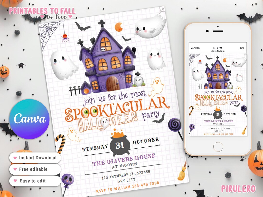 Editable Halloween Invitation, Halloween Party Invitation, Halloween ...