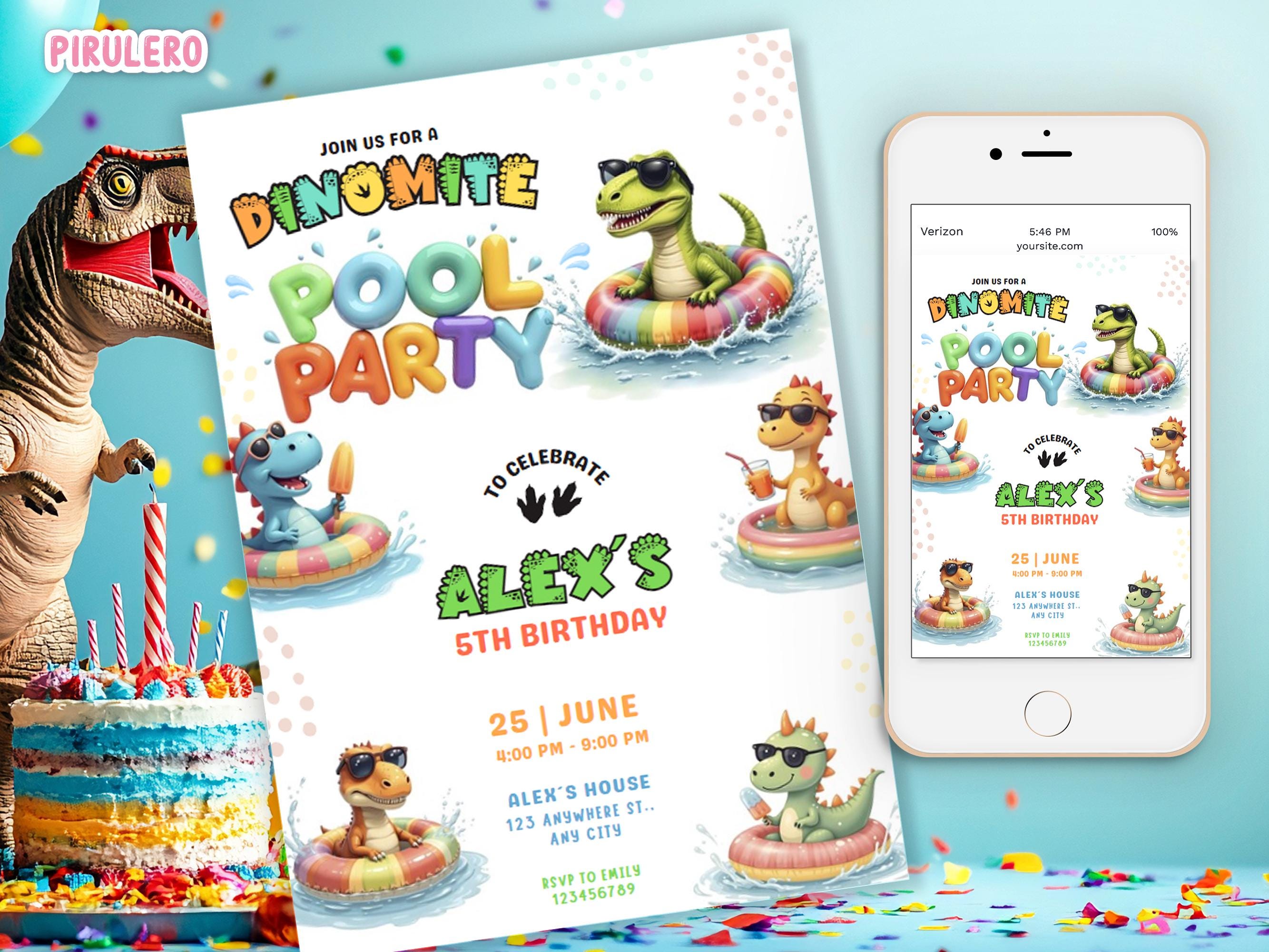 Editable Dinosaur Pool Party Invitation Dinosaur Pool Birthday Party ...