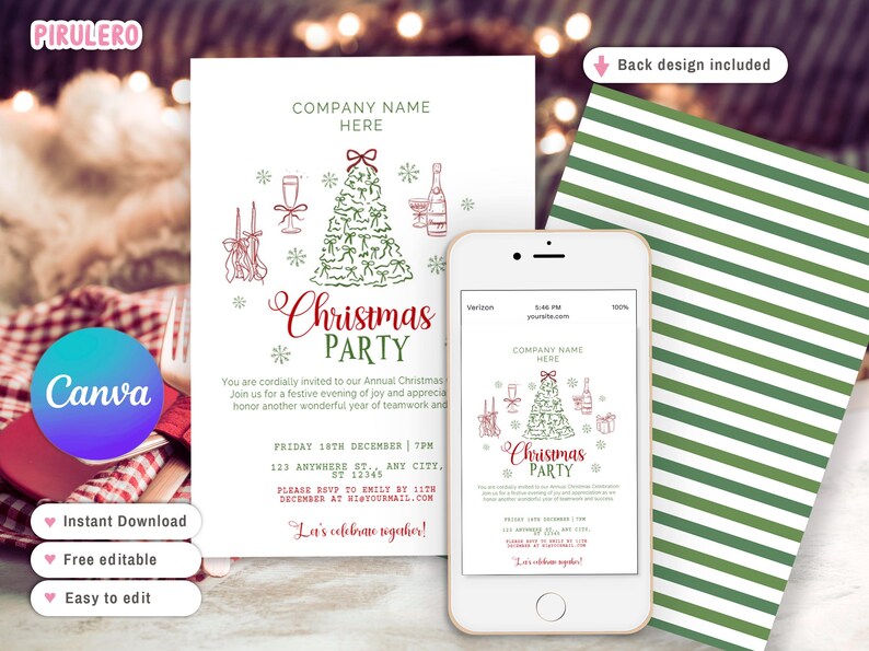 Editable Corporate Christmas Party Invitation, Staff Holiday Invite ...