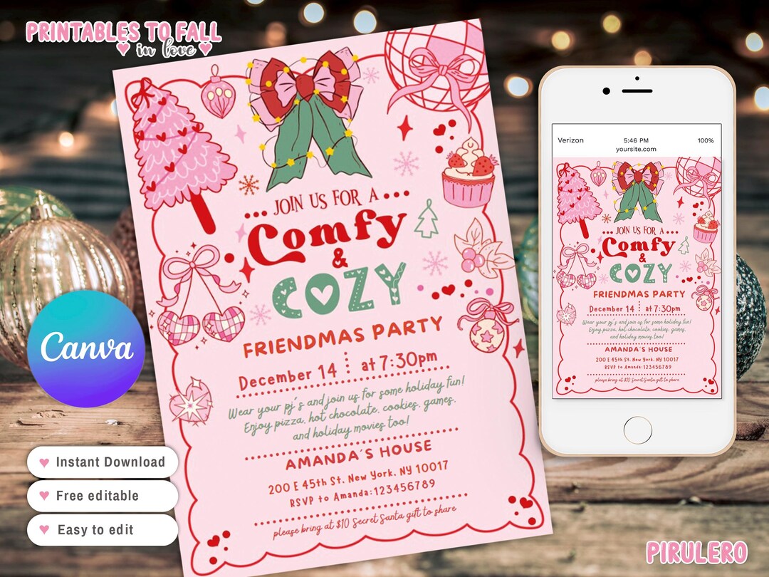 Comfy and Cozy Christmas Party Invitation, Girls Night in Holiday Party ...