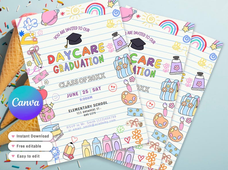 Editable Daycare Graduation Invitation, Daycare Announcement Party ...
